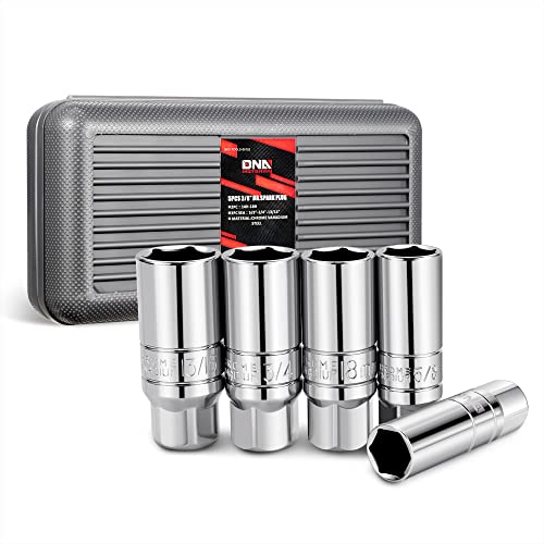 DNA MOTORING 5-Pcs 3/8-inch Drive Spark Plug Socket Set - 5/8" 3/4", 13/16", 14mm, 18mm, SAE & Metric, Cr-V,TOOLS-00152