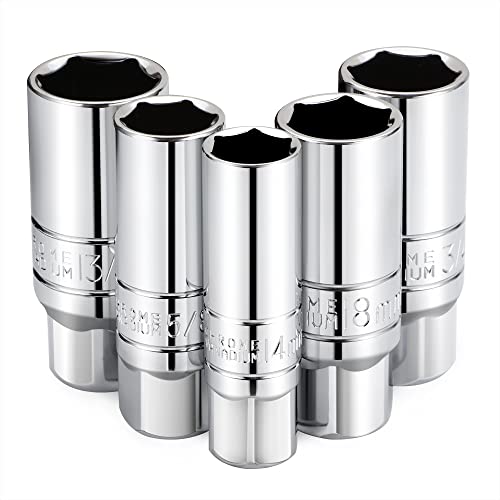 DNA MOTORING 5-Pcs 3/8-inch Drive Spark Plug Socket Set - 5/8" 3/4", 13/16", 14mm, 18mm, SAE & Metric, Cr-V,TOOLS-00152