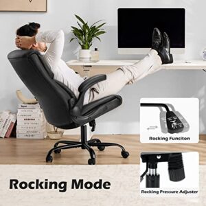 Office Chair - Ergonomic Executive Computer Desk Chairs with Adjustable Flip-up Armrest, Swivel Task Chair with Lumbar Support, Strong Metal Base, PU Leather, Black