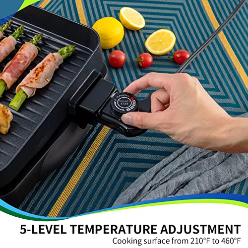 Indoor Grill Electric Korean BBQ Grill Nonstick, Removable Griddle Contact Grilling with Smart 5-Heat Temp Controller, kbbq Fast Heat Up Family Size 14 inch Tabletop Plate PFOA-Free, 1500W Black