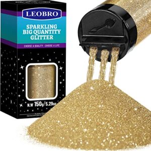 extra fine glitter, 150g/5.29oz resin glitter powder, fine glitter for crafts, bulk metallic craft glitter for resin, nail, diy glitter tumbler painting art craft, leobro champagne gold glitter