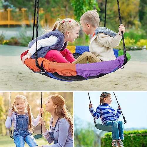 Yohood Swing Sets for Backyard, 440lbs Swing Set Outdoor for Kids, Heavy Duty Frame with U-Shape Design Swingset for Kids, Outdoor Playset with 1 Saucer Swing Seat and 1 Belt Swing Seat(Blue)