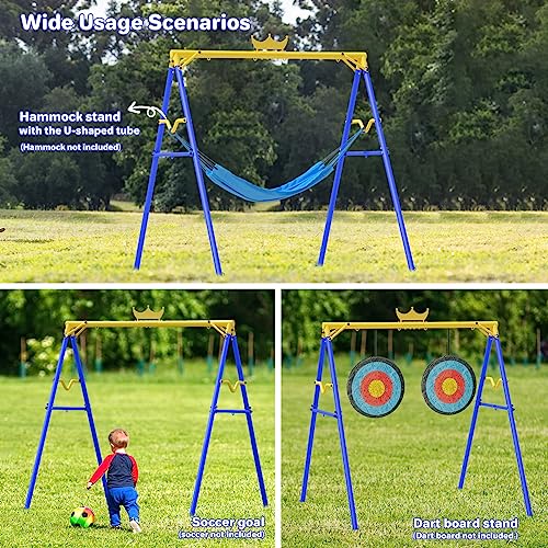 Yohood Swing Sets for Backyard, 440lbs Swing Set Outdoor for Kids, Heavy Duty Frame with U-Shape Design Swingset for Kids, Outdoor Playset with 1 Saucer Swing Seat and 1 Belt Swing Seat(Blue)