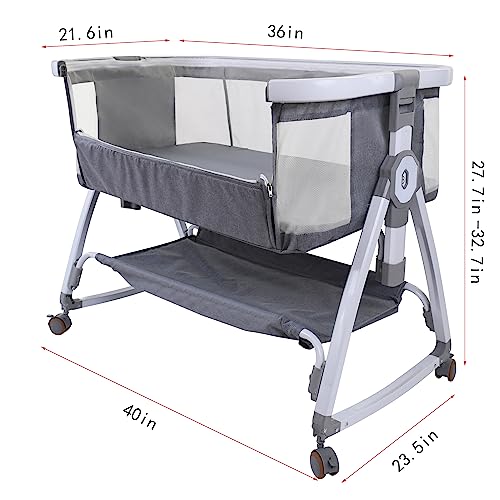 layjense Baby Bassinet Bedside Sleeper for Baby，Easy to Assemble Bassinets for Baby/Infants，Crib Easy Folding Portable Crib All mesh 2023 New