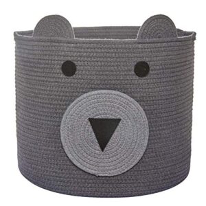 homearda cotton rope storage basket with cute bear design, foldable rope bin basket, decorative animal basket for toys, blanket, towels, clothes, 16"(d) x 14"(h) -grey