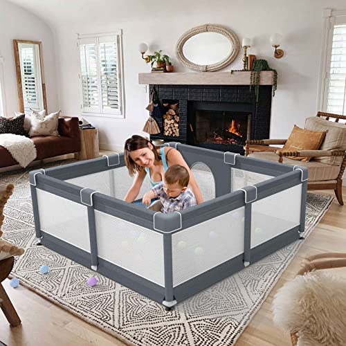 Baby Playpen 51" X 51", Baby Playpen for Toddler with Gate, Small Baby Play Pen, Safety Sturdy Baby Fence Play Area, Baby Play Yard with Anti-Slip Suckers