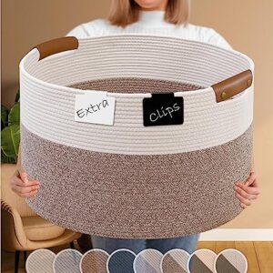 XXXLarge Blanket Storage for Living Room 22 x 14 | Extra Large Laundry Basket | Baby Toy Storage Basket | Blanket Basket Living Room | Woven Basket | Large Baskets for Organizing, Creamy White & Brown