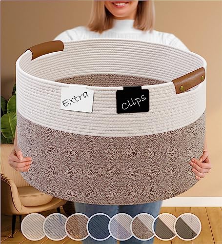 XXXLarge Blanket Storage for Living Room 22 x 14 | Extra Large Laundry Basket | Baby Toy Storage Basket | Blanket Basket Living Room | Woven Basket | Large Baskets for Organizing, Creamy White & Brown