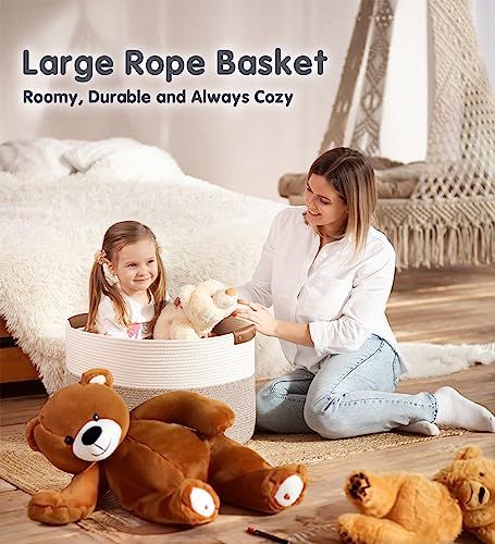 XXXLarge Blanket Storage for Living Room 22 x 14 | Extra Large Laundry Basket | Baby Toy Storage Basket | Blanket Basket Living Room | Woven Basket | Large Baskets for Organizing, Creamy White & Brown