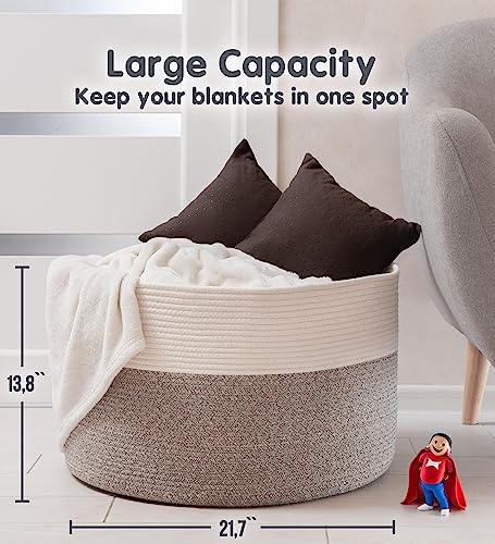 XXXLarge Blanket Storage for Living Room 22 x 14 | Extra Large Laundry Basket | Baby Toy Storage Basket | Blanket Basket Living Room | Woven Basket | Large Baskets for Organizing, Creamy White & Brown