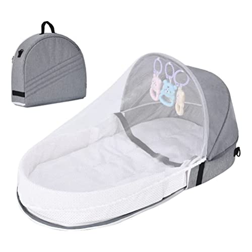 Ba Net Mosquito Mrisata Baby Travel Cot with Mosquito Net and Awning Portable Baby Cot Changing Bag Foldable Baby Cot with Mosquito Net Cuddly Nest Baby Cot (Gray)