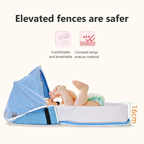 Ba Net Mosquito Mrisata Baby Travel Cot with Mosquito Net and Awning Portable Baby Cot Changing Bag Foldable Baby Cot with Mosquito Net Cuddly Nest Baby Cot (Gray)