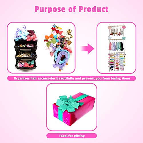 Bow Organizer for Girls Hair Bows - Includes 4 Bows - Bow Holder for Girls Hair Bows - Headband Holder Organizer - Hair Bow Organizer