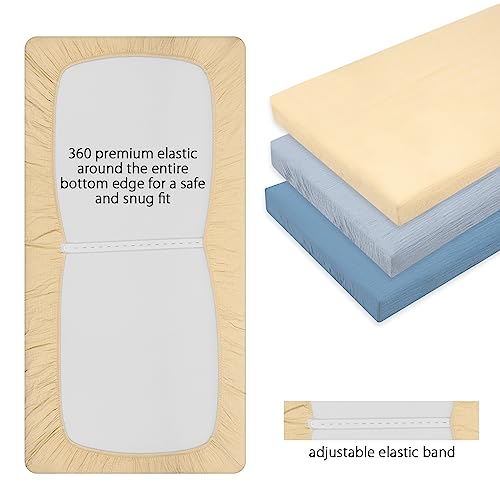 Ultra Soft Muslin Fitted Bassinet Mattress Cover Sheets | 32" x 18", Fit for Halo, Dream on Me, Fisher Price, Delta, Graco, Other Oval Bassinet or Cradle, Neutral Boho Color for Boy and Girl Fog