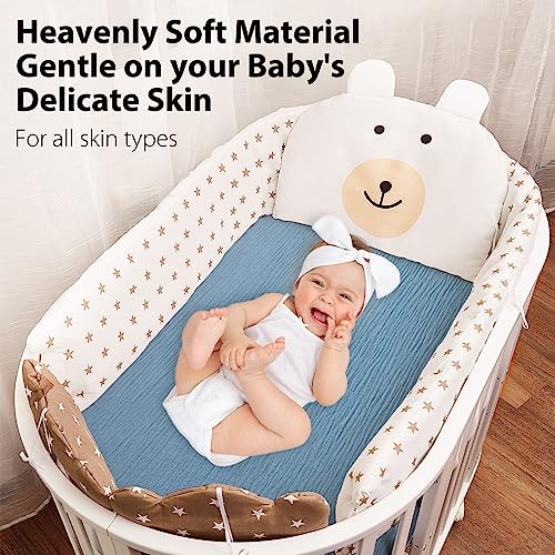 Ultra Soft Muslin Fitted Bassinet Mattress Cover Sheets | 32" x 18", Fit for Halo, Dream on Me, Fisher Price, Delta, Graco, Other Oval Bassinet or Cradle, Neutral Boho Color for Boy and Girl Fog