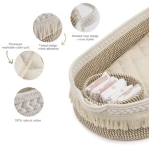 Baby Changing Basket, Cotton Rope Moses Basket, Diaper Changer, Handwoven, Boho Nursery Décor, Changing Nursery/Dresser/Table Topper, Baby Bassinet Station with Soft Pad