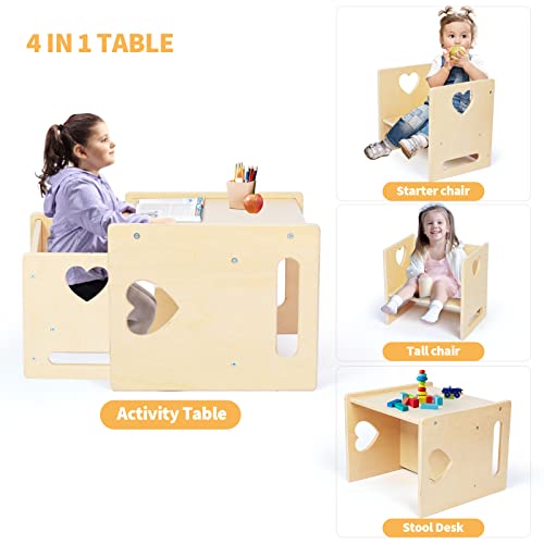 Asweets 4 in 1 Montessori Weaning Kids Table and Chair Set,Desk for Toddler Reading,Activity Cube Chair,Step Stool,Convenient Storage for Toddler Chair