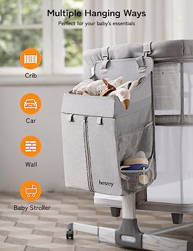 besrey 5 in 1 Baby Bassinet Bedside Sleeper, Playpen with Bassinet & Baby Cradle, 0-18 Months (Without Stars Printing on The 360° Mesh)