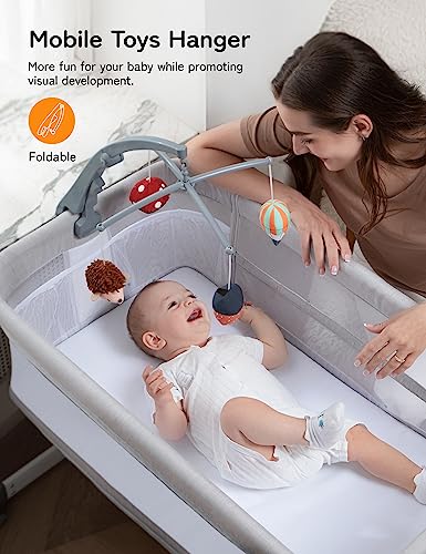 besrey 5 in 1 Baby Bassinet Bedside Sleeper, Playpen with Bassinet & Baby Cradle, 0-18 Months (Without Stars Printing on The 360° Mesh)