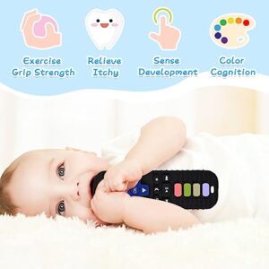 Kpblis Baby Teether Toys, 2 Pcs Remote Control Shape Teething Toys and Phone Shaped Teether for Baby, Silicone Teethers for Babies 6-12 Months, Early Educational Sensory Toy - Black,Black