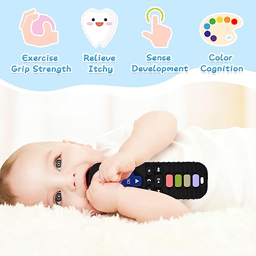 Kpblis Baby Teether Toys, 2 Pcs Remote Control Shape Teething Toys and Phone Shaped Teether for Baby, Silicone Teethers for Babies 6-12 Months, Early Educational Sensory Toy - Black,Black