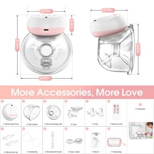 Electric Breast Pump Hands Free, Wearable Breast Pump, 2023 Upgraded 12 Levels 3 Modes & Remote Controller, BPA free Leak-Proof Breastfeeding Pumps, 1200mAH 6-8times Battery & LCD Screen, Pink