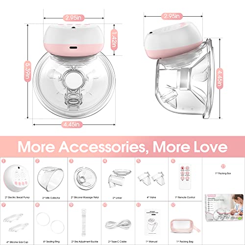 Electric Breast Pump Hands Free, Wearable Breast Pump, 2023 Upgraded 12 Levels 3 Modes & Remote Controller, BPA free Leak-Proof Breastfeeding Pumps, 1200mAH 6-8times Battery & LCD Screen, Pink