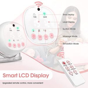 Electric Breast Pump Hands Free, Wearable Breast Pump, 2023 Upgraded 12 Levels 3 Modes & Remote Controller, BPA free Leak-Proof Breastfeeding Pumps, 1200mAH 6-8times Battery & LCD Screen, Pink