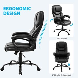 Yaheetech High Back Managerial Executive Chair PU Leather Ergonomic Computer Chair Large Seat Swivel Chair, Sturdy Metal Base, Black