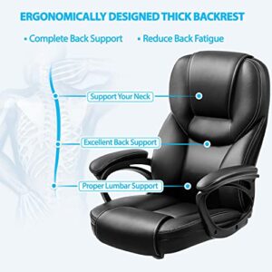 Yaheetech High Back Managerial Executive Chair PU Leather Ergonomic Computer Chair Large Seat Swivel Chair, Sturdy Metal Base, Black