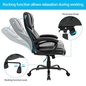 Yaheetech High Back Managerial Executive Chair PU Leather Ergonomic Computer Chair Large Seat Swivel Chair, Sturdy Metal Base, Black