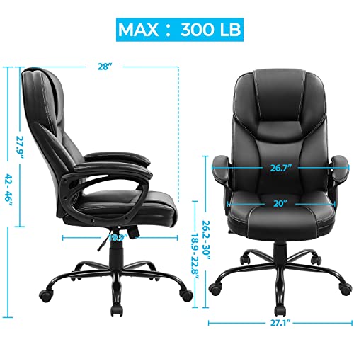 Yaheetech High Back Managerial Executive Chair PU Leather Ergonomic Computer Chair Large Seat Swivel Chair, Sturdy Metal Base, Black