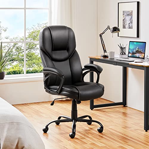 Yaheetech High Back Managerial Executive Chair PU Leather Ergonomic Computer Chair Large Seat Swivel Chair, Sturdy Metal Base, Black