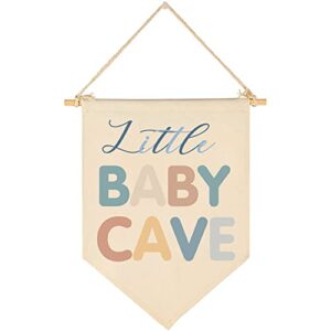 baby nursery decor - little baby cave - 16×12 inch nursery decor canvas banner with wood hanger, nursery wall decor for newborn bedroom, nursery, playroom, classroom - birthday christmas gift