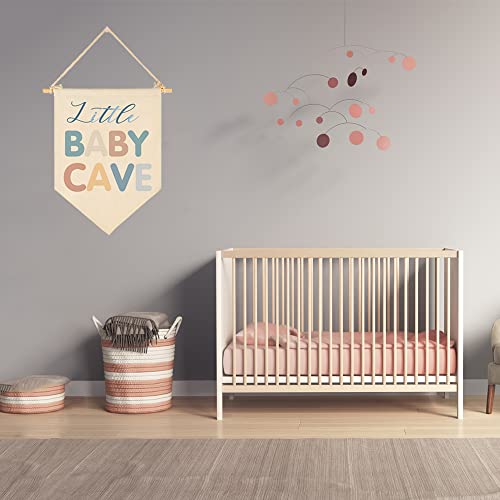 Baby Nursery Decor - Little Baby Cave - 16×12 Inch Nursery Decor Canvas Banner with Wood Hanger, Nursery Wall Decor for Newborn Bedroom, Nursery, Playroom, Classroom - Birthday Christmas Gift