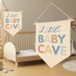 Baby Nursery Decor - Little Baby Cave - 16×12 Inch Nursery Decor Canvas Banner with Wood Hanger, Nursery Wall Decor for Newborn Bedroom, Nursery, Playroom, Classroom - Birthday Christmas Gift