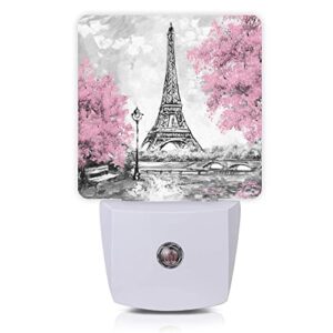 smoaffly eiffel tower paris pink flower night light plug-in led nightlights auto sensor night lamp dusk-to-dawn lamp home decor for nursery children girls boys