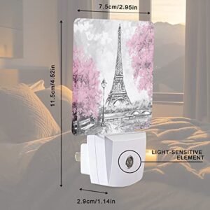 Smoaffly Eiffel Tower Paris Pink Flower Night Light Plug-in LED Nightlights Auto Sensor Night Lamp Dusk-to-Dawn Lamp Home Decor for Nursery Children Girls Boys