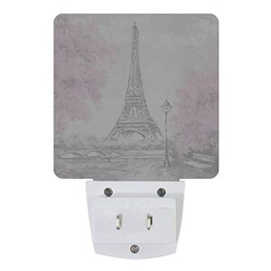 Smoaffly Eiffel Tower Paris Pink Flower Night Light Plug-in LED Nightlights Auto Sensor Night Lamp Dusk-to-Dawn Lamp Home Decor for Nursery Children Girls Boys