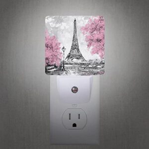 Smoaffly Eiffel Tower Paris Pink Flower Night Light Plug-in LED Nightlights Auto Sensor Night Lamp Dusk-to-Dawn Lamp Home Decor for Nursery Children Girls Boys