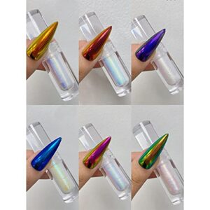 Katfan Pearl Liquid Nail Powder Pearlescent Ice Aurora Dust Nail Powder Chameleon Holographic Chrome Iridescent Mirror Effect Pigment High Gloss Nail Art Glitter for Home DIY Nail Tips