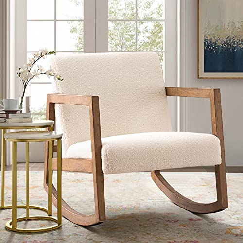 CDCASA Nursery Rocking Chair, Teddy Fabric Upholstered Glider Chair for Nursery, High Backrest Modern Accent Chair Comfy Single Arm Chair for Living Room, Bedroom, Office, 1 PCS