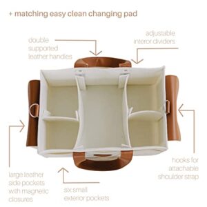 Baby Diaper Caddy Organizer with Changing Mat | Hanging Diaper Caddy Organizer | Diaper Organizer for Changing Table with Leather Handles | Car Diaper Caddy Organizer | Small Diaper Caddy Basket