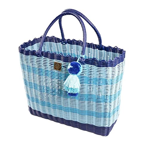 Simply Southern Key Largo Tote | Womens Woven Tote Bag (Blue Stripe, Small)