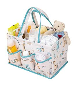 pazar kapısı baby diaper caddy organizer - baby clothes organizer - nursery storage bin and car organizer for diapers and baby wipes - baby shower basket for girl and boy (blue)