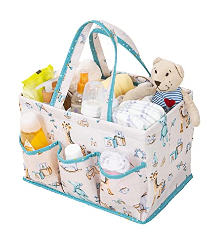 Pazar Kapısı Baby Diaper Caddy Organizer - Baby Clothes Organizer - Nursery Storage Bin and Car Organizer for Diapers And Baby Wipes - Baby Shower Basket for Girl and Boy (Blue)