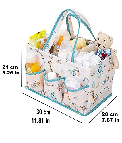 Pazar Kapısı Baby Diaper Caddy Organizer - Baby Clothes Organizer - Nursery Storage Bin and Car Organizer for Diapers And Baby Wipes - Baby Shower Basket for Girl and Boy (Blue)