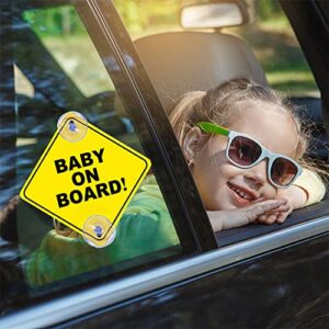 Baby On Board Signs Suction Cups, 2PCS Reusable Waterproof Kids Safety Warning Sticker Notice Board Car Accessories Sign For Car Window, 5" x 5"