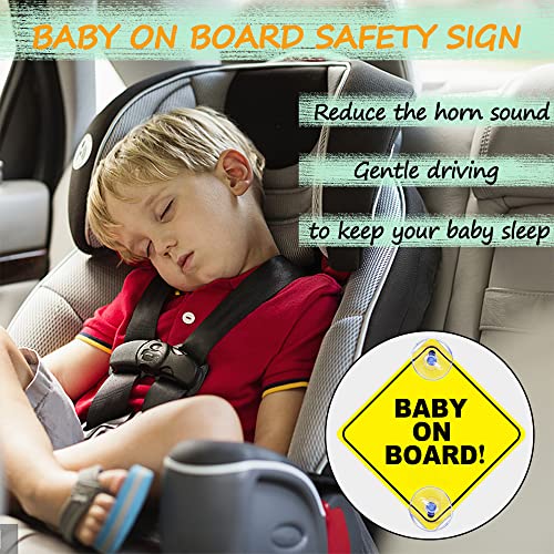 Baby On Board Signs Suction Cups, 2PCS Reusable Waterproof Kids Safety Warning Sticker Notice Board Car Accessories Sign For Car Window, 5" x 5"