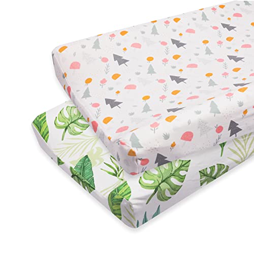 SnoozyNest Changing Pad Cover Set, 2 Pack Diaper Changing Table Cover Sheets Ultra Stretchy Snug Fitted Sheets for Baby Boys Girls (Tropic Garden)